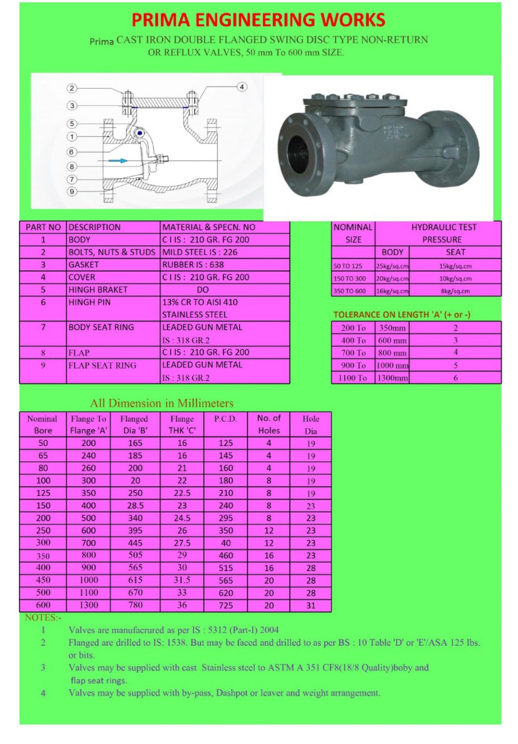 Buy Prima Swinging & Lift Up CI Non Return Valves 100 mm Flange ...