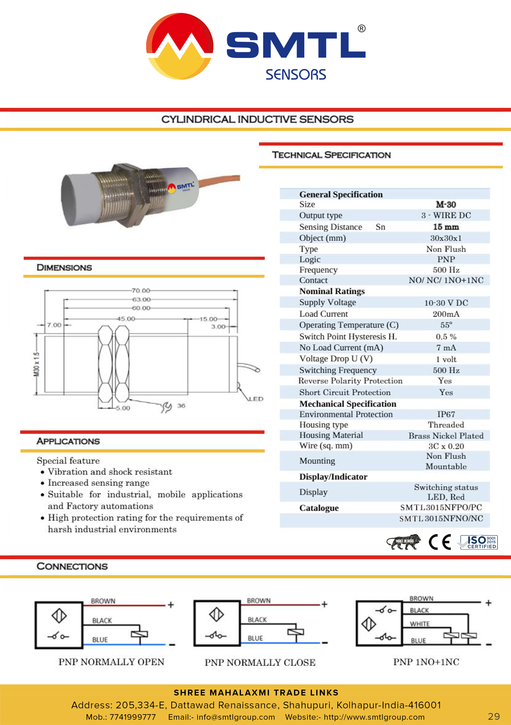 Buy SMTL Inductive Brass Cylindrical Proximity Sensors online at best ...