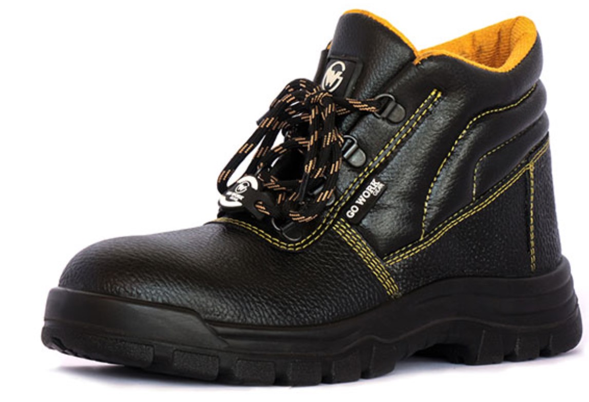Buy GO WORK Antrix High Smooth Leather Steel Toe Safety Shoes Black ...
