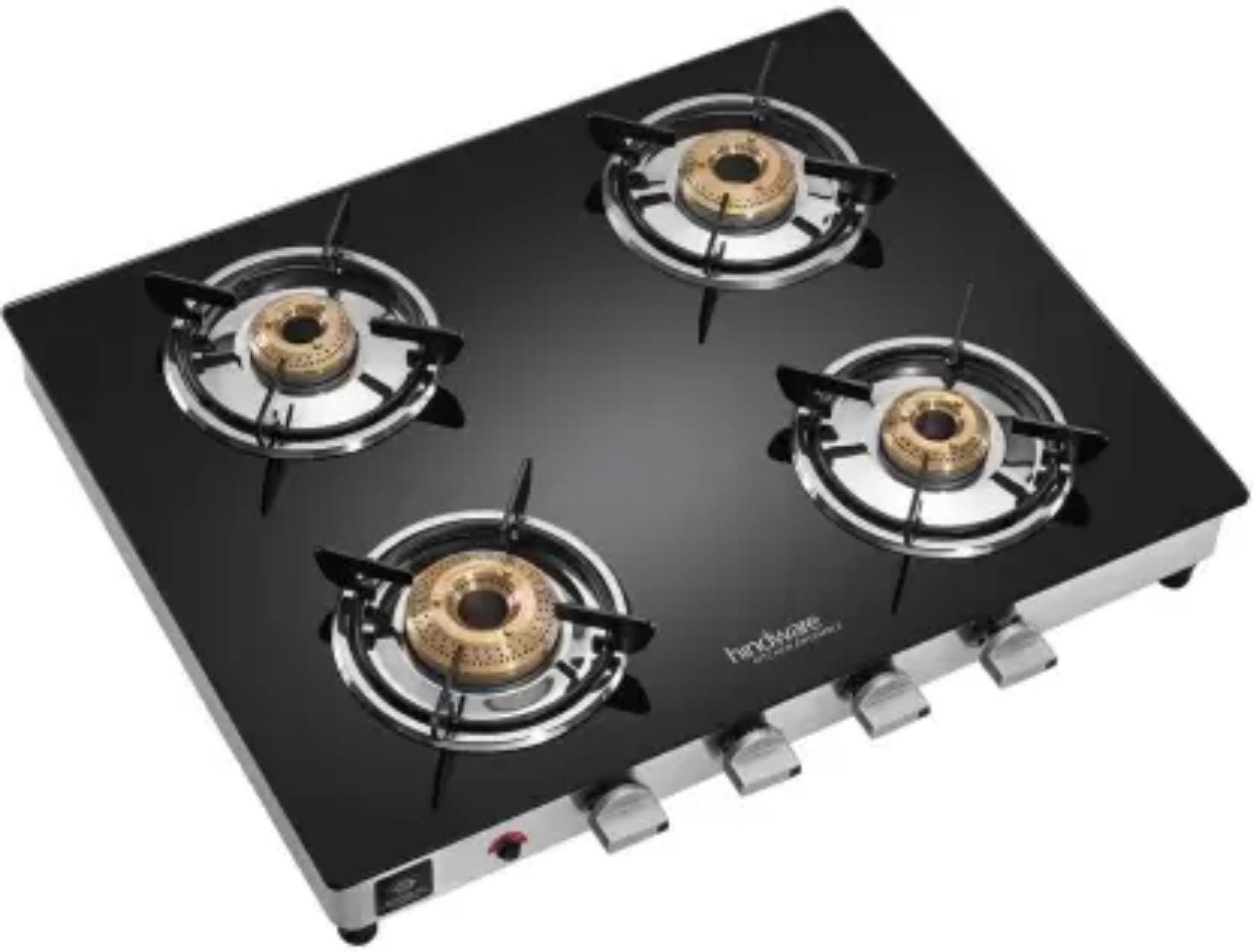 Buy Hindware Armo PLUS GL AI Black 4 Burners Glass Cooktop online at ...