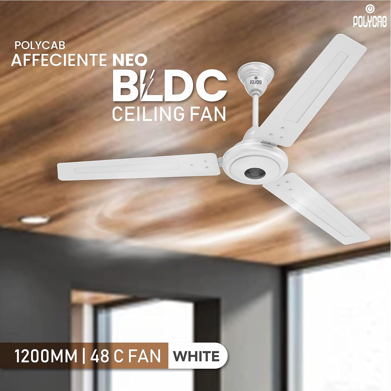 Buy Polycab Affeciente Neo 1200 mm 3 Blades 28 W White Ceiling Fans ...