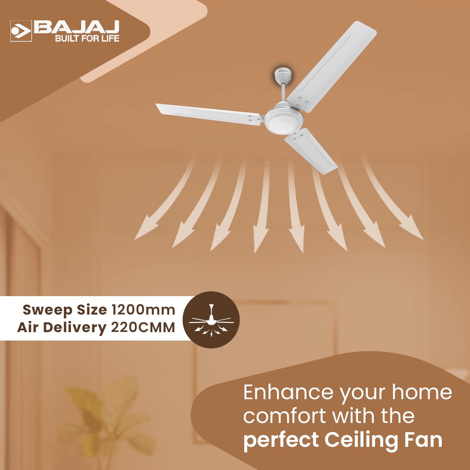 Buy Bajaj Classico 12S1 1200 mm 3 Blades 52 W Glossy White Ceiling Fans ...