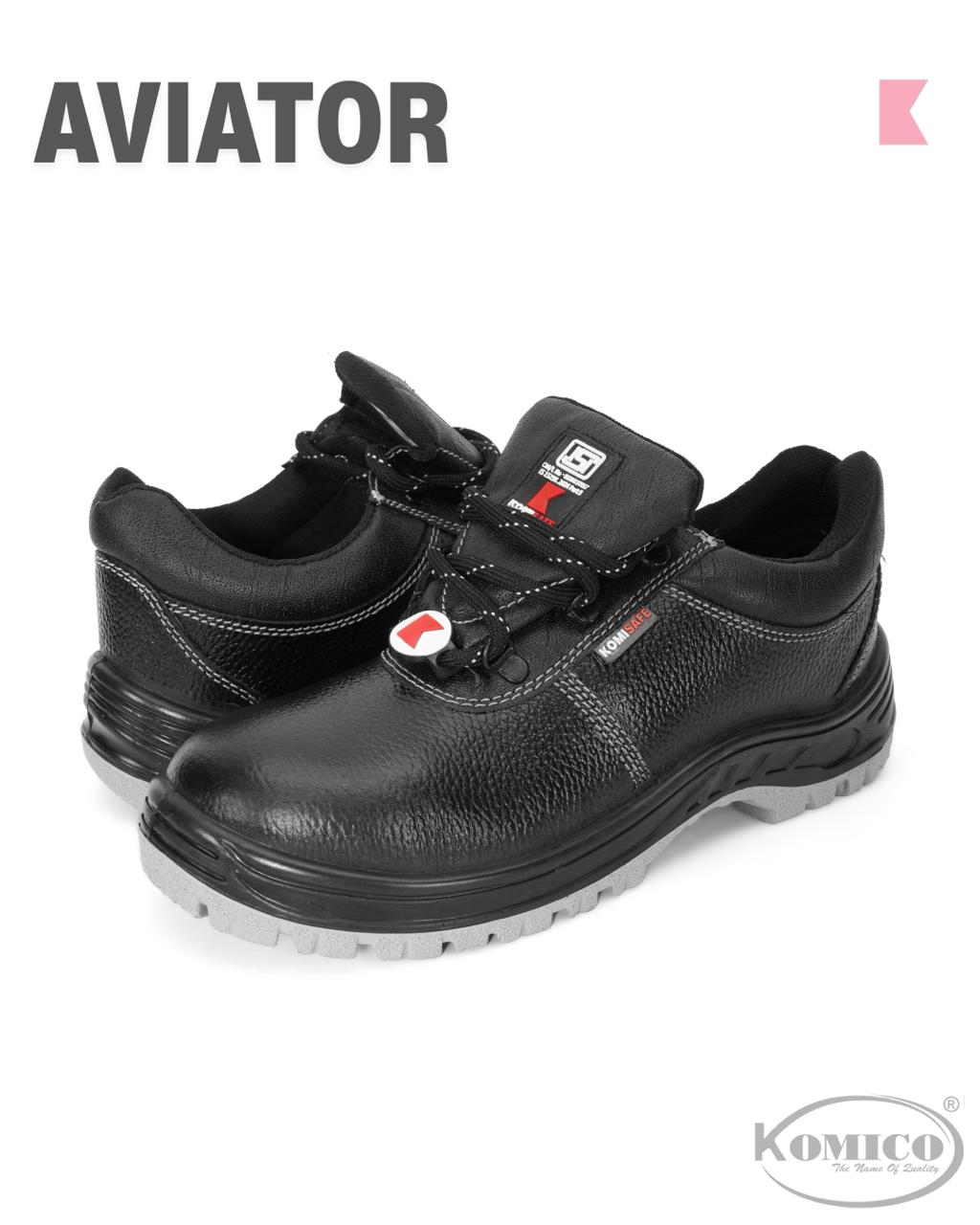 Buy Komisafe Aviator Real Leather Metal Toe Safety Shoes Black online ...